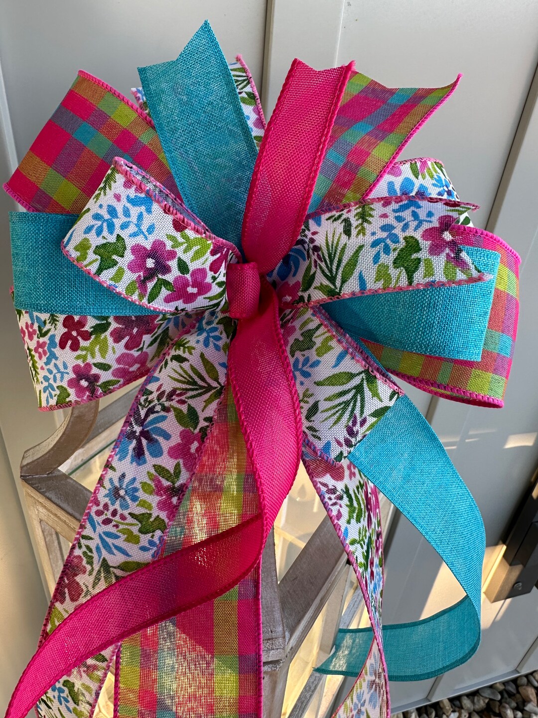 Spring Bow Summer Bow Fushia and Teal Wreath Bow Floral and - Etsy