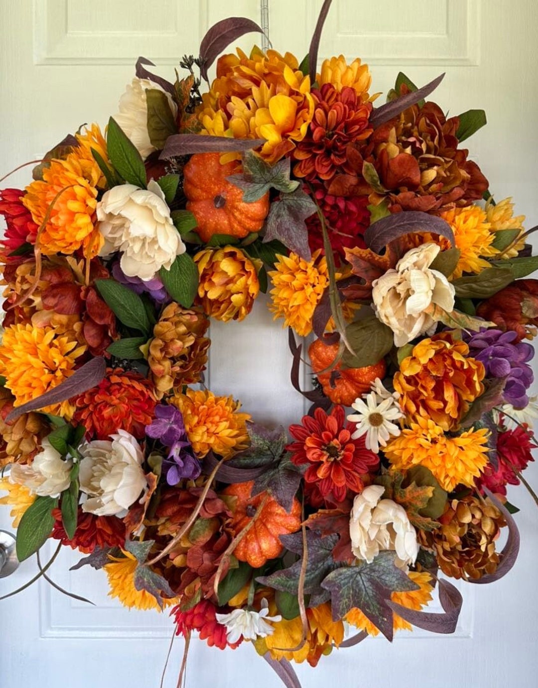 Gorgeous Fall Peony Mum Azalea and Pumpkin Front Door Wreath - Etsy