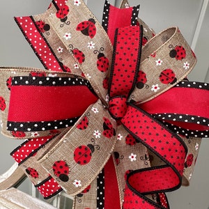 Lady Bug Bow, Red Black Tan & White Bow With Red Lady Bugs for Everyday ...