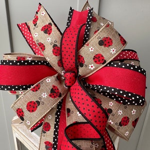 Lady Bug Bow, Red Black Tan & White Bow With Red Lady Bugs for Everyday ...