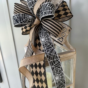 Halloween Bow, Spider and Web Bow, Neutral Tan Black & White Halloween ...