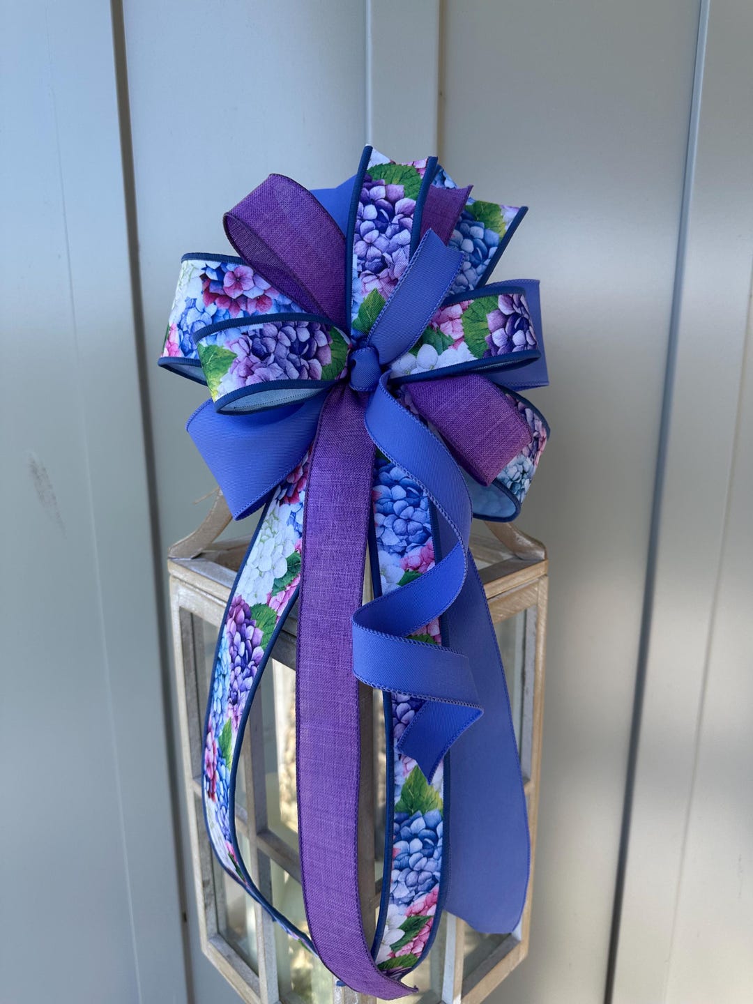 Hydrangea Floral Bow: Periwinkle Blue, Pink & Lavender Wired Ribbon - Etsy
