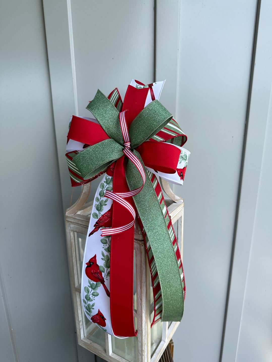 Cardinal Christmas Bow, Beautiful Sage Green Red and White Christmas ...