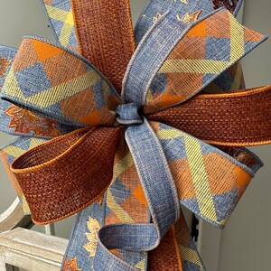 Fall Faded Denim Blue, Rust and Copper Metallic Maple Leaf Bow for ...