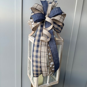 Blue & Tan Plaid Bow With Cotton Bolls for Wreaths Lanterns Swags ...