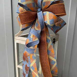 Fall Faded Denim Blue, Rust and Copper Metallic Maple Leaf Bow for ...