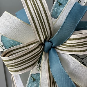 Fall Pumpkin Bow in Smoke Blue Ivory and Moss Green for Wreaths ...