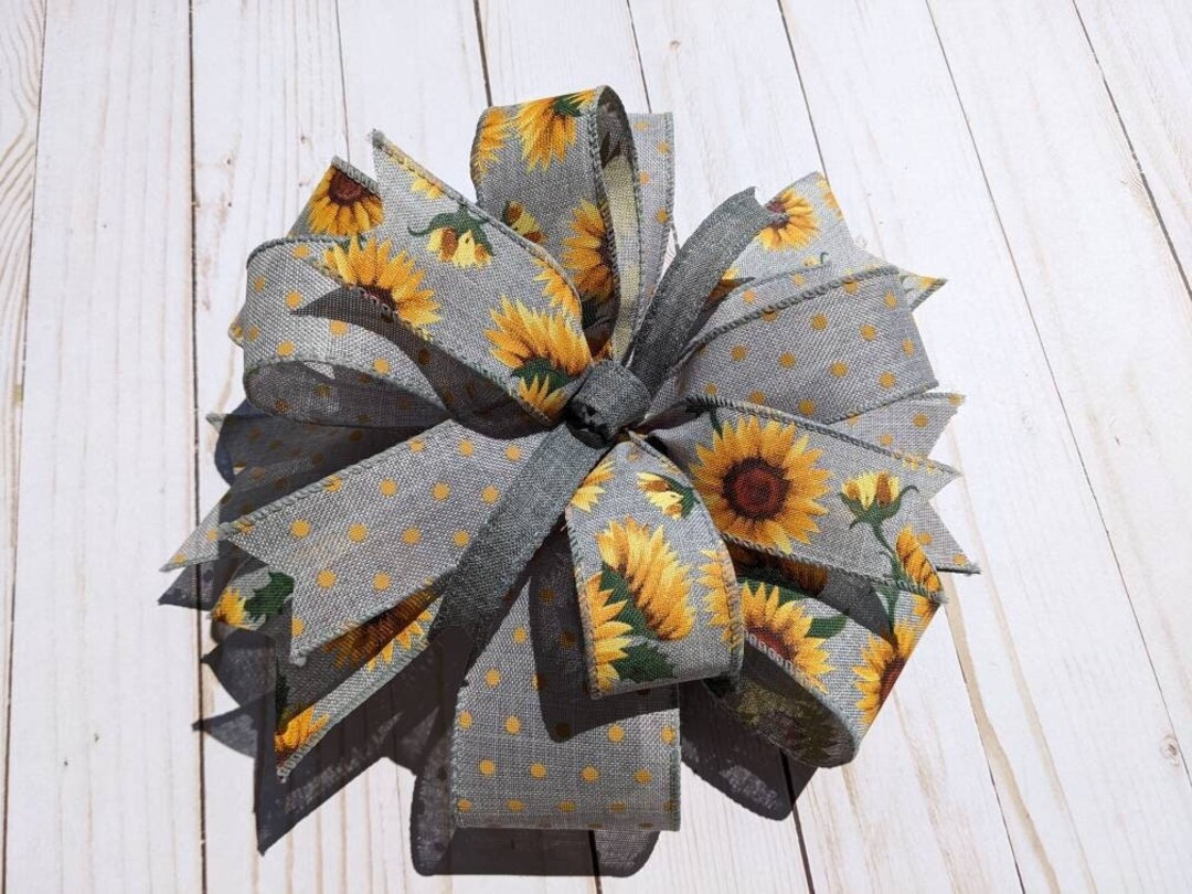 Gray and Sunflower Yellow Fall Wreath or Lantern Bow, Country Farmhouse ...