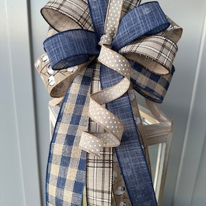 Blue & Tan Plaid Bow With Cotton Bolls for Wreaths Lanterns Swags ...