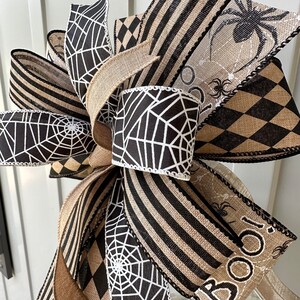 Halloween Bow, Spider and Web Bow, Neutral Tan Black & White Halloween ...