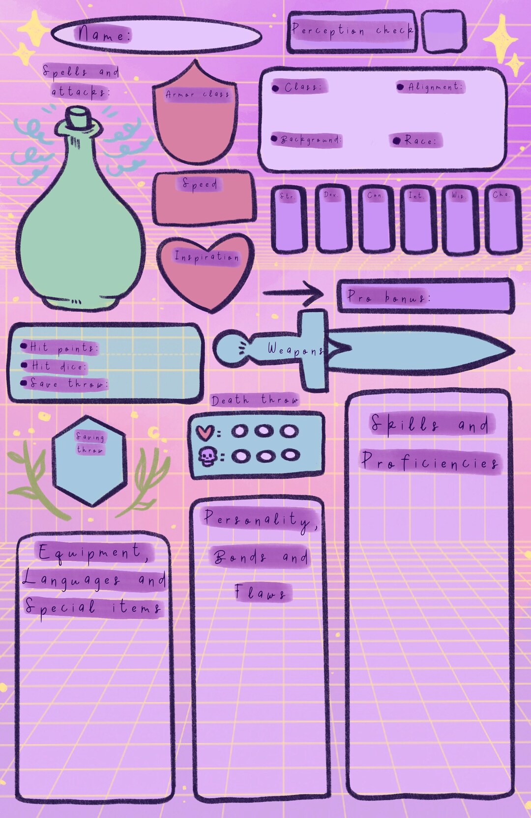Vaporwave D&D Character Sheet - Etsy