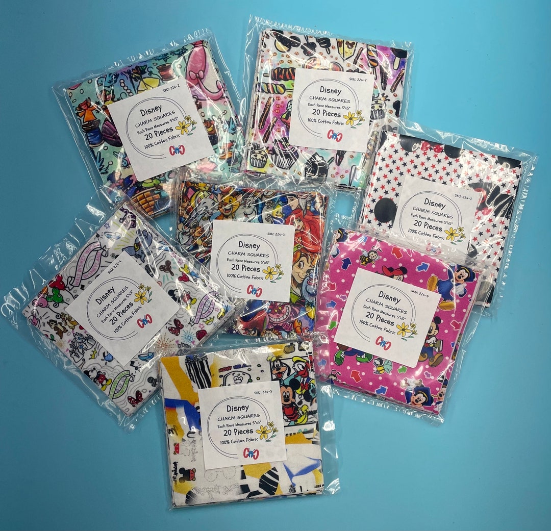 DISNEY Pre Cut Quilting Squares 5 Fabric Squares Charm Pack of 20 ...