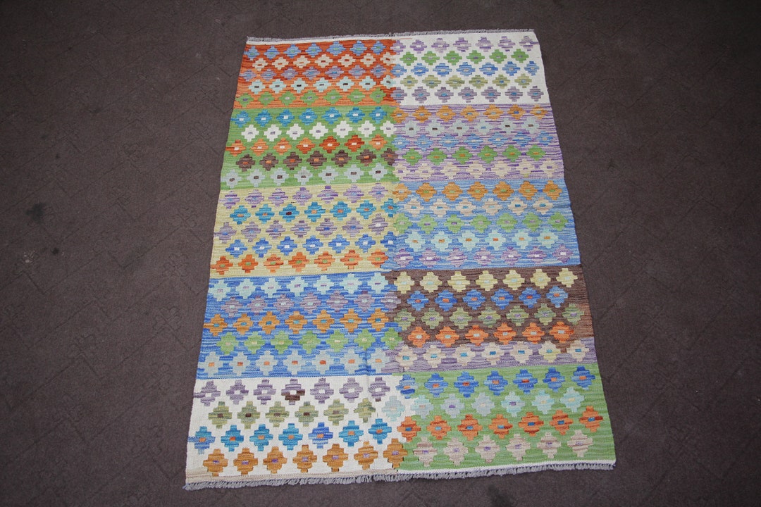 SIZE: 100 Cm X 150 Cm , Woolen New Multi Color Hand Knotted Afghan ...