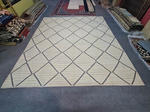 12x14 Rug Extra Large Rug Grey and White Rug Kilim Rug Dhurrie Rug Flat Weave Rug Wool Area Rug. Size 365cm X 430cm 12 Ft X 14 Ft Etsy