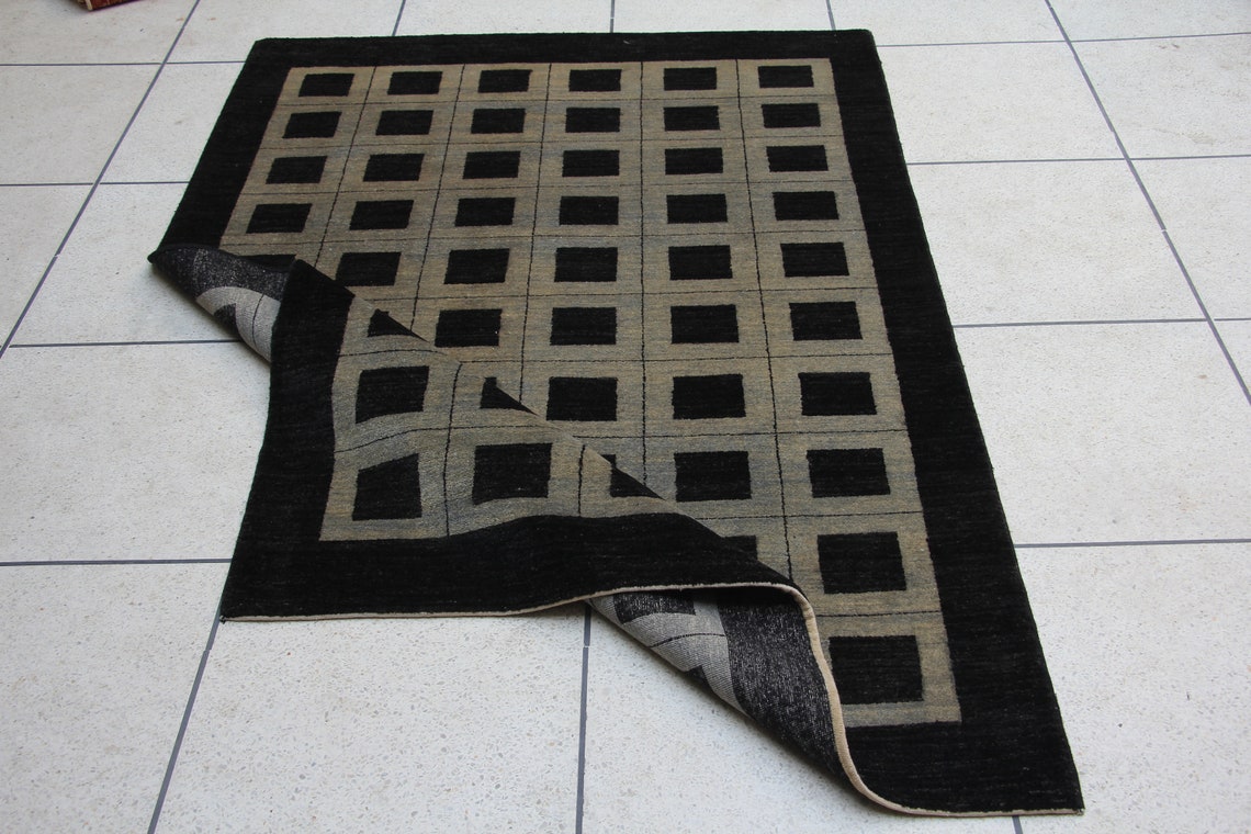 Black and grey rug living room rug bedroom rug office rug | Etsy