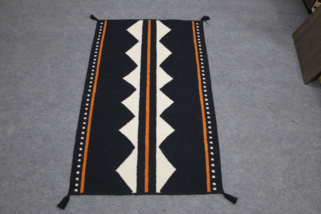 Black and White Navajo Rug, Black Navajo 3x5, Kilim Rug, Unique Dhurrie ...