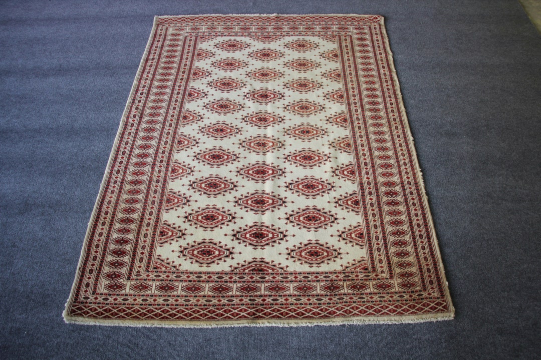 Turkmen Oriental Rug: High Knot Density Living Room Area Rug (4.2' X 5. ...