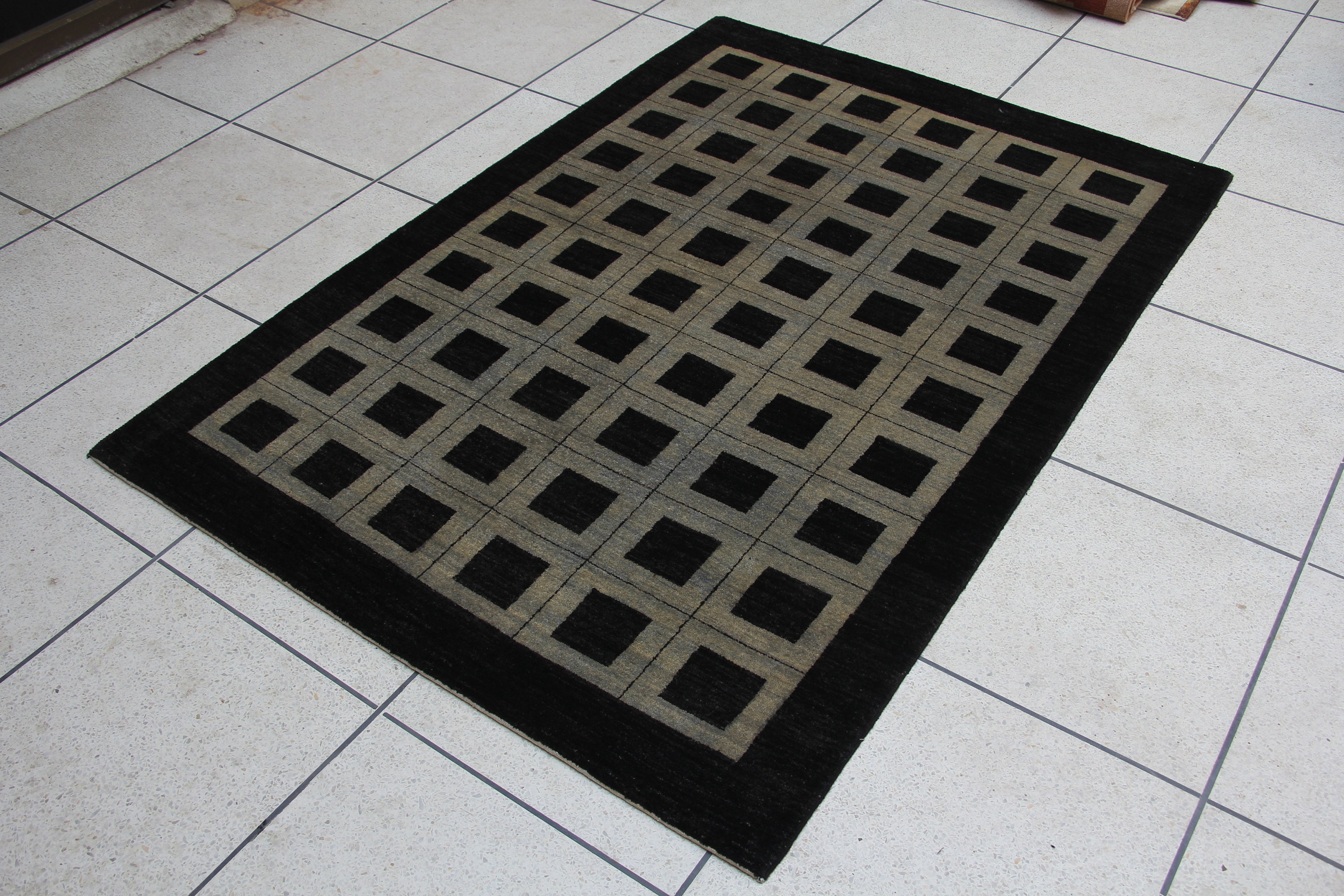 Black and grey rug living room rug bedroom rug office rug | Etsy