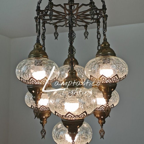 Set of 7 Globes Laser Cut Turkish Crackle Glass Hanging | Etsy