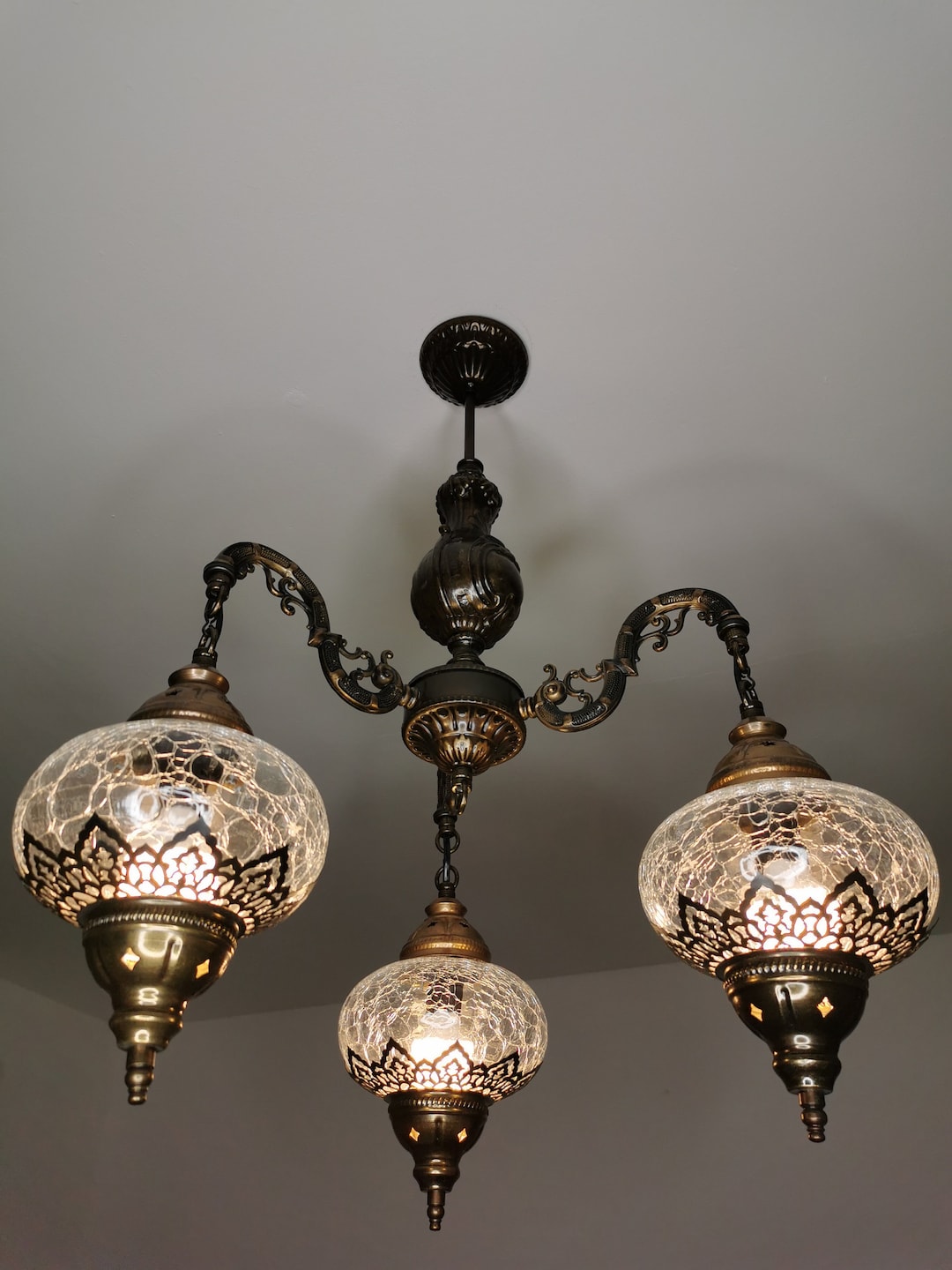 Free UK/EU Led Bulbs, Turkish Moroccan Bohemian Crackle Glass Ceiling ...