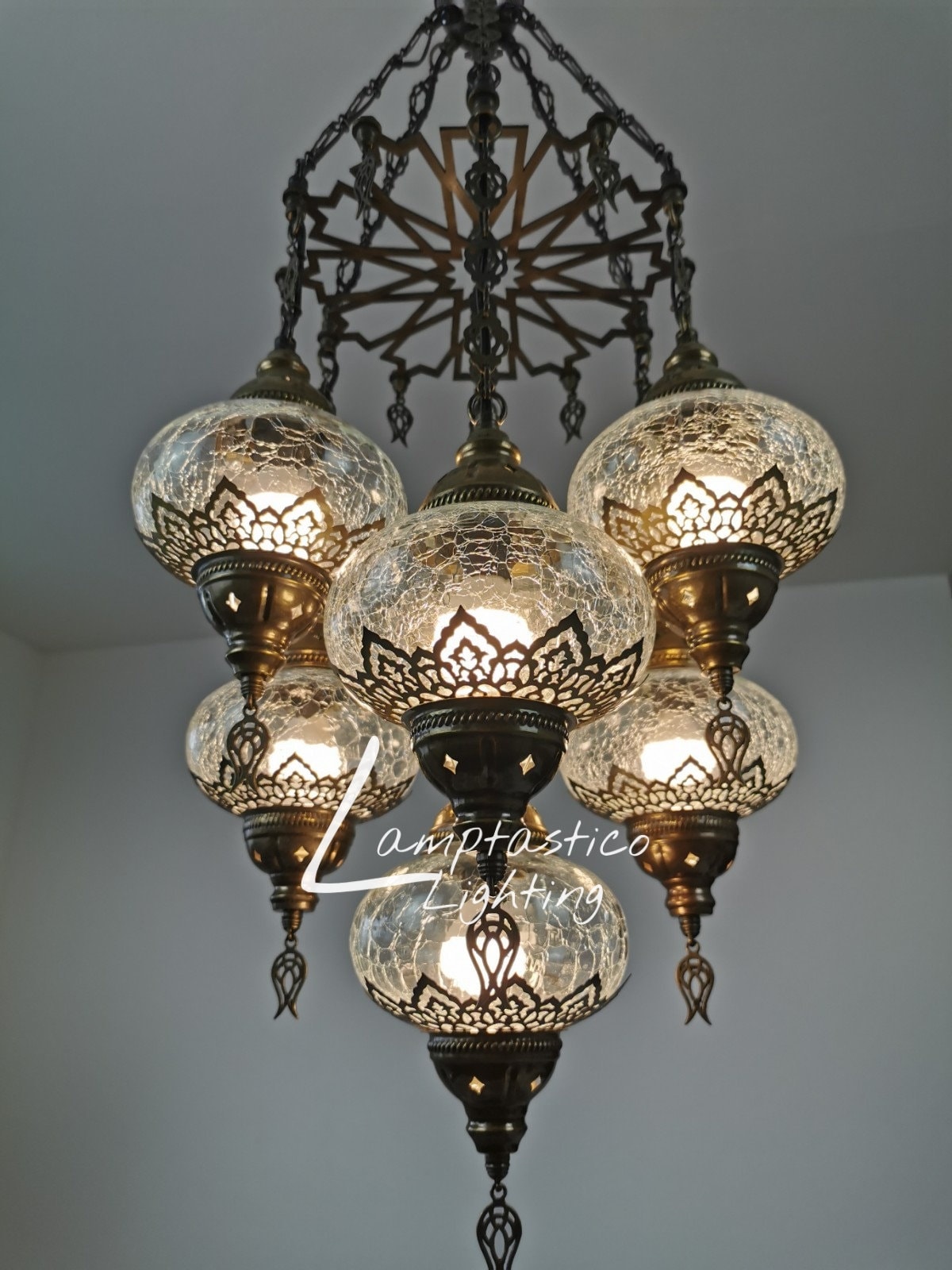 Set of 7 Globes Laser Cut Turkish Crackle Glass Hanging | Etsy