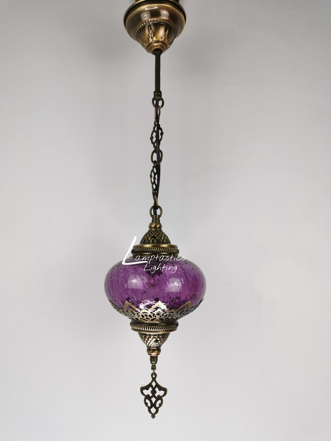 Free UK/EU Led Bulb 3 Colours Turkish Crackle Glass Hanging Pendant ...