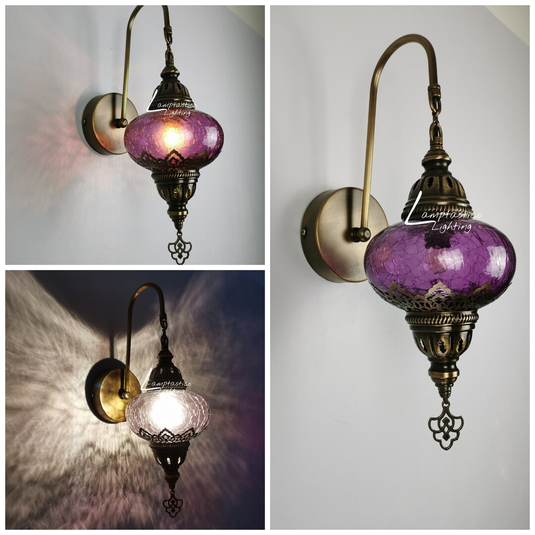 Free UK/EU Led Bulb Purple Crackle Glass Wall Sconce Lamp, Bedroom Wall ...