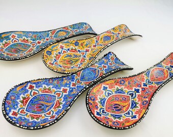 Turkish Handmade Ceramic Floral Colourful Spoon Rest, Spoon Holder, Tea ...