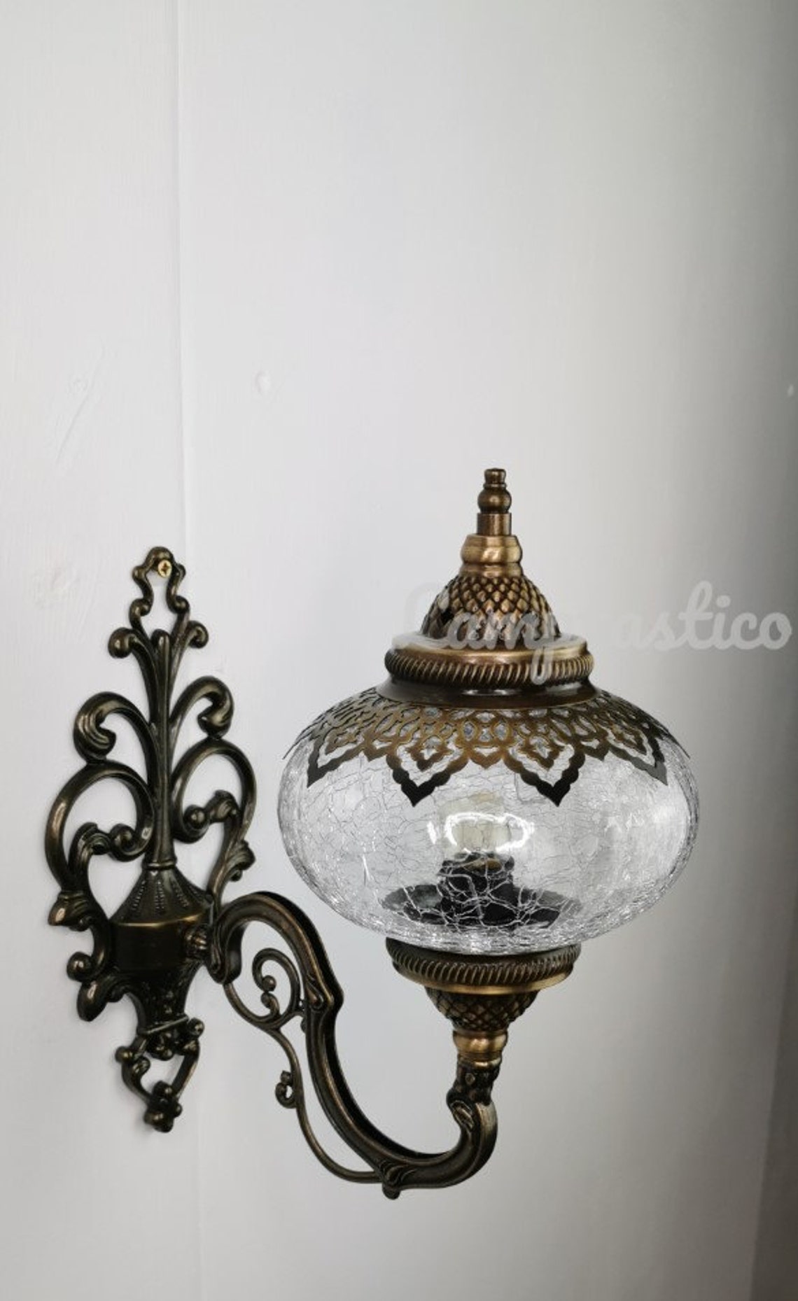 Free UK/EU Led Bulb Crackle Glass Handmade Turkish Wall Sconce Lamp ...