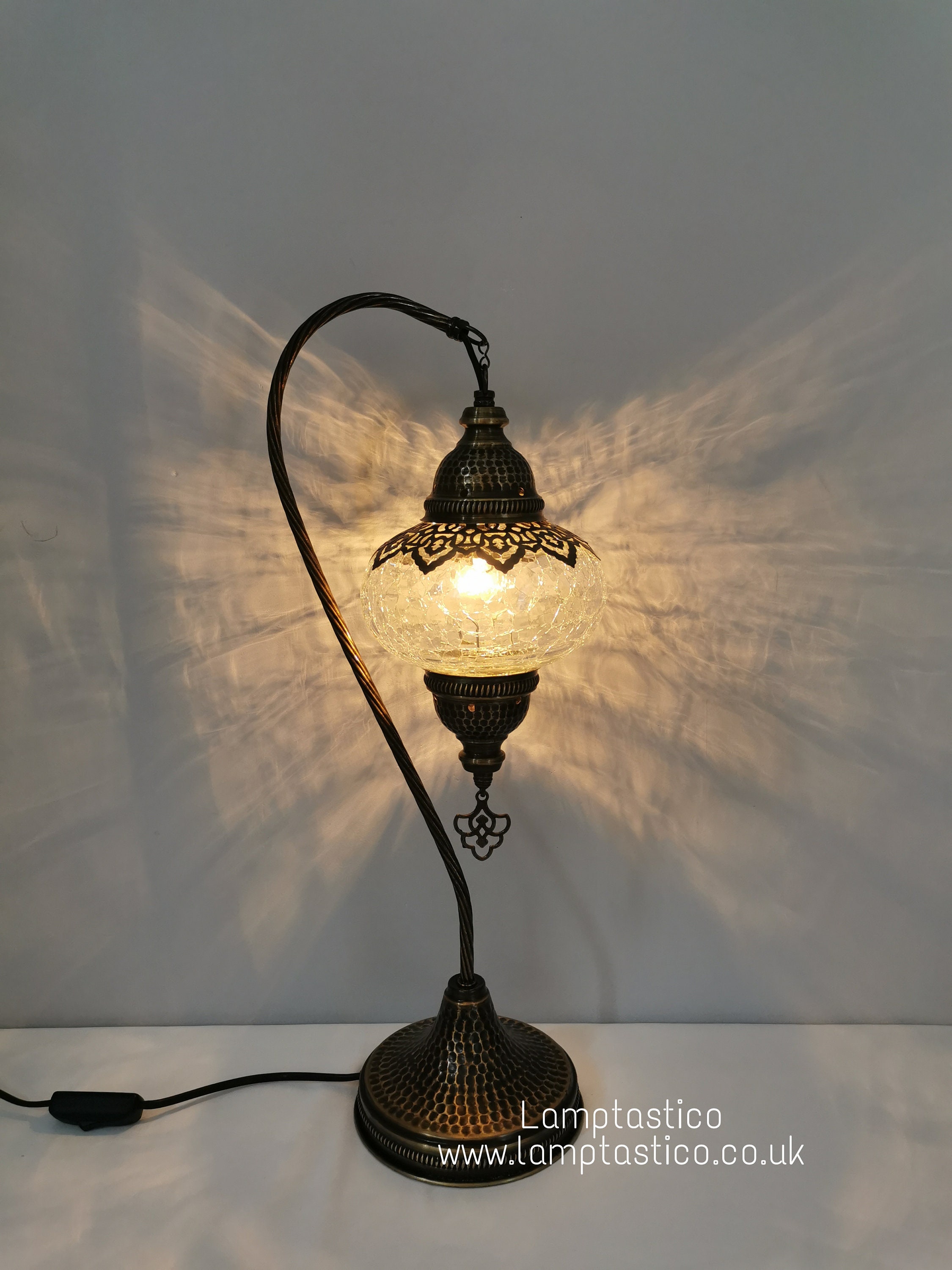 Luxurious Bohemian Turkish Moroccan Crackle Clear Glass Swan Neck Lamp ...