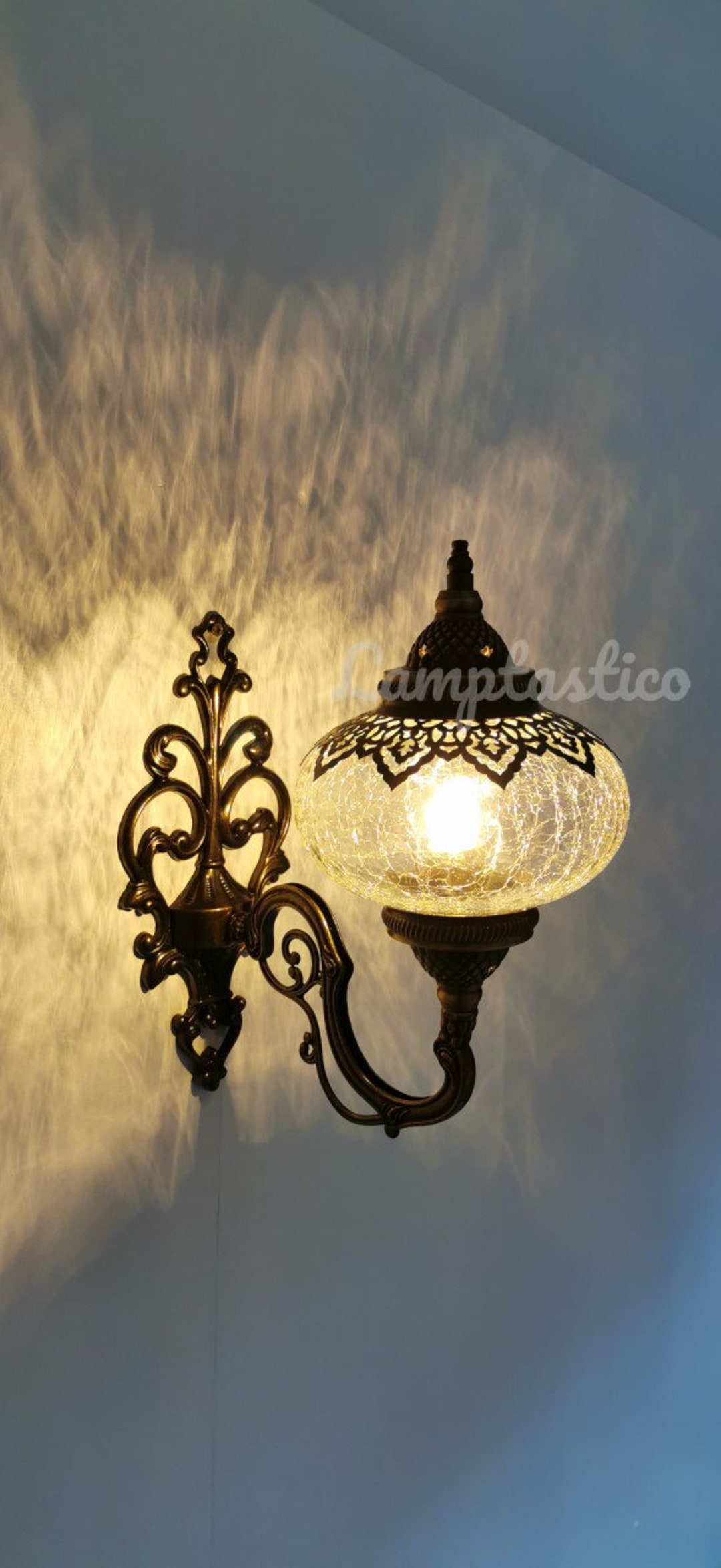 Free UK/EU Led Bulb Crackle Glass Handmade Turkish Wall Sconce Lamp ...