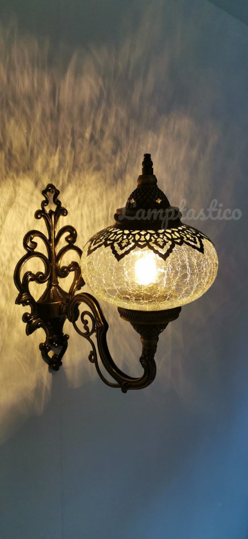 Free UK/EU Led Bulb Crackle Glass Handmade Turkish Wall Sconce Lamp ...