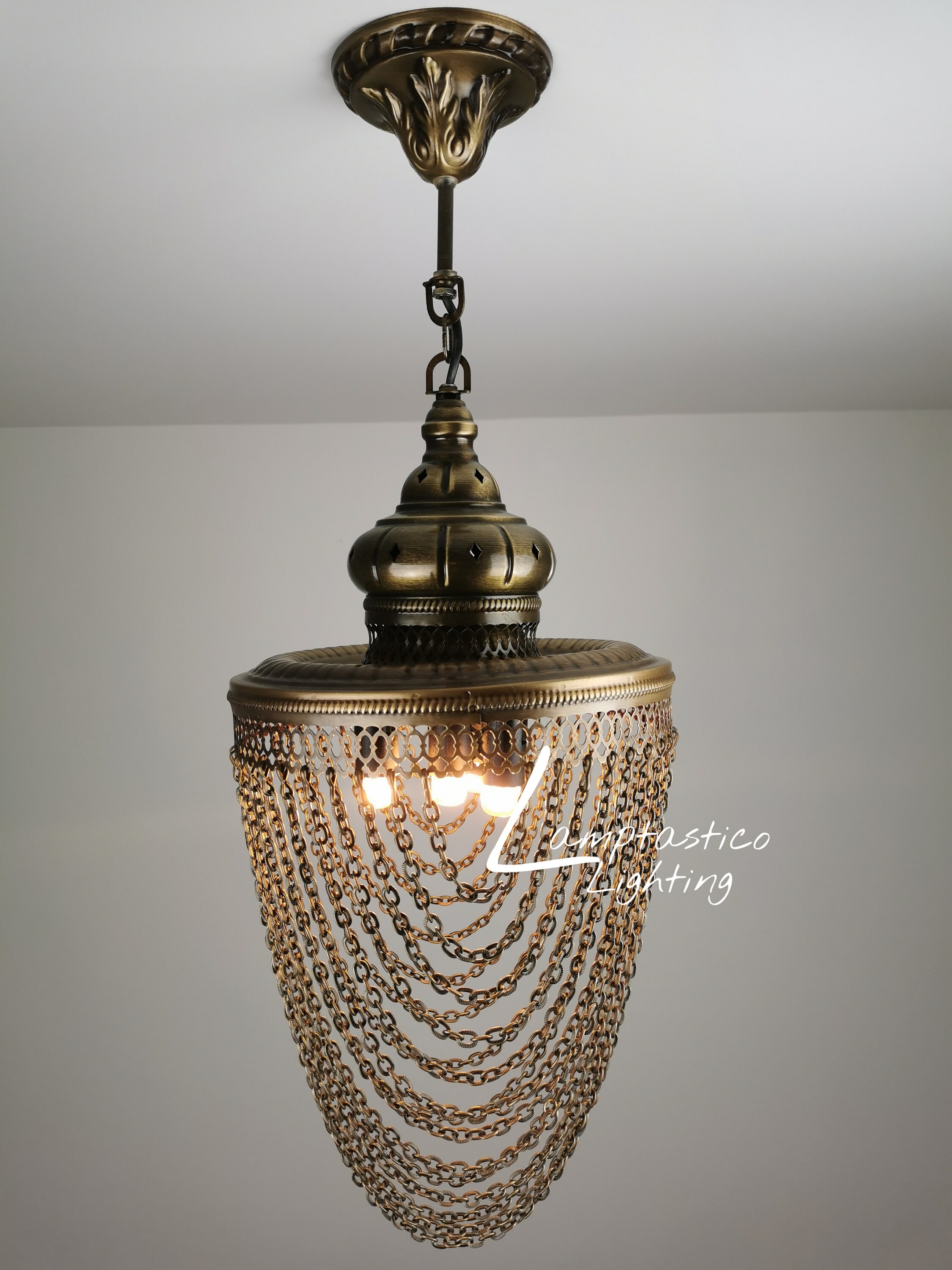 4 light Metal Chain Chandelier Brass Finish Statement - Etsy