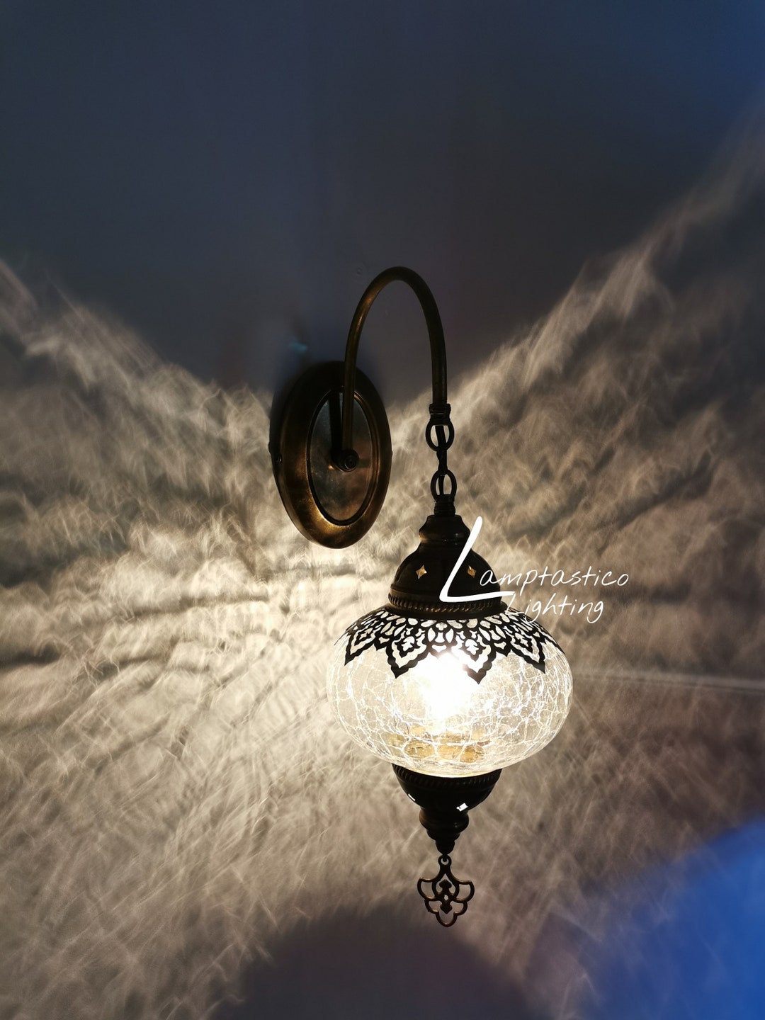 Free UK/EU Led Bulb Turkish Crackle Clear White Glass Wall Sconce Lamp ...