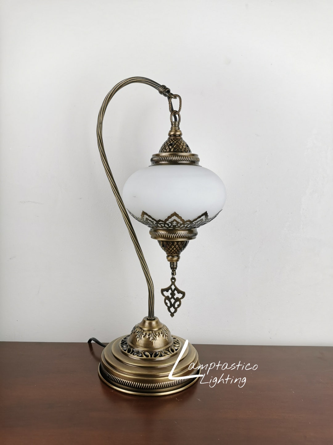 Free UK/EU Led Bulb Plain White Matt Glass Swanneck Turkish Lamp Desk ...