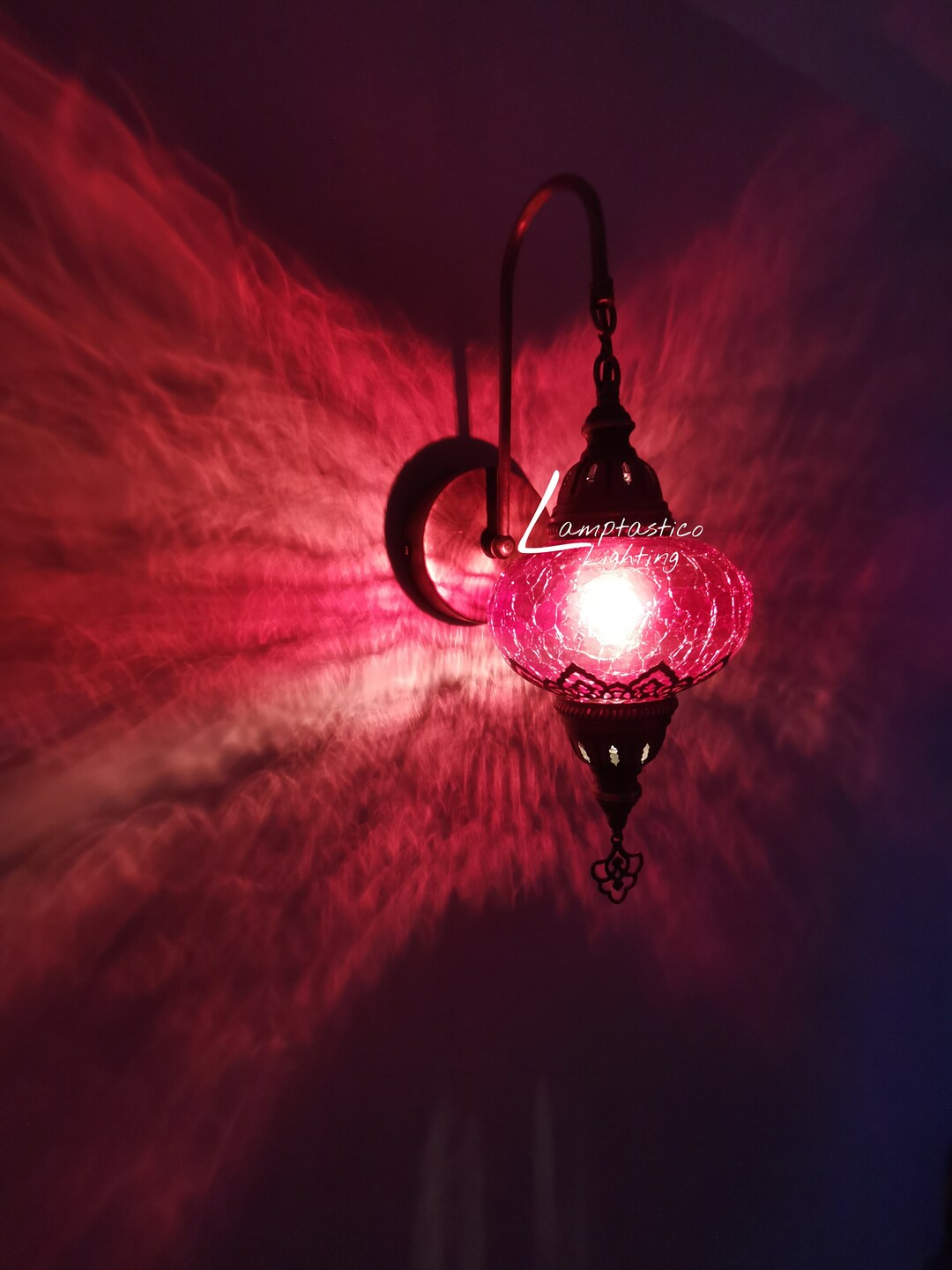 Free UK/EU Led Bulb Red Crackle Glass Wall Sconce Lamp, Turkish Lamp ...