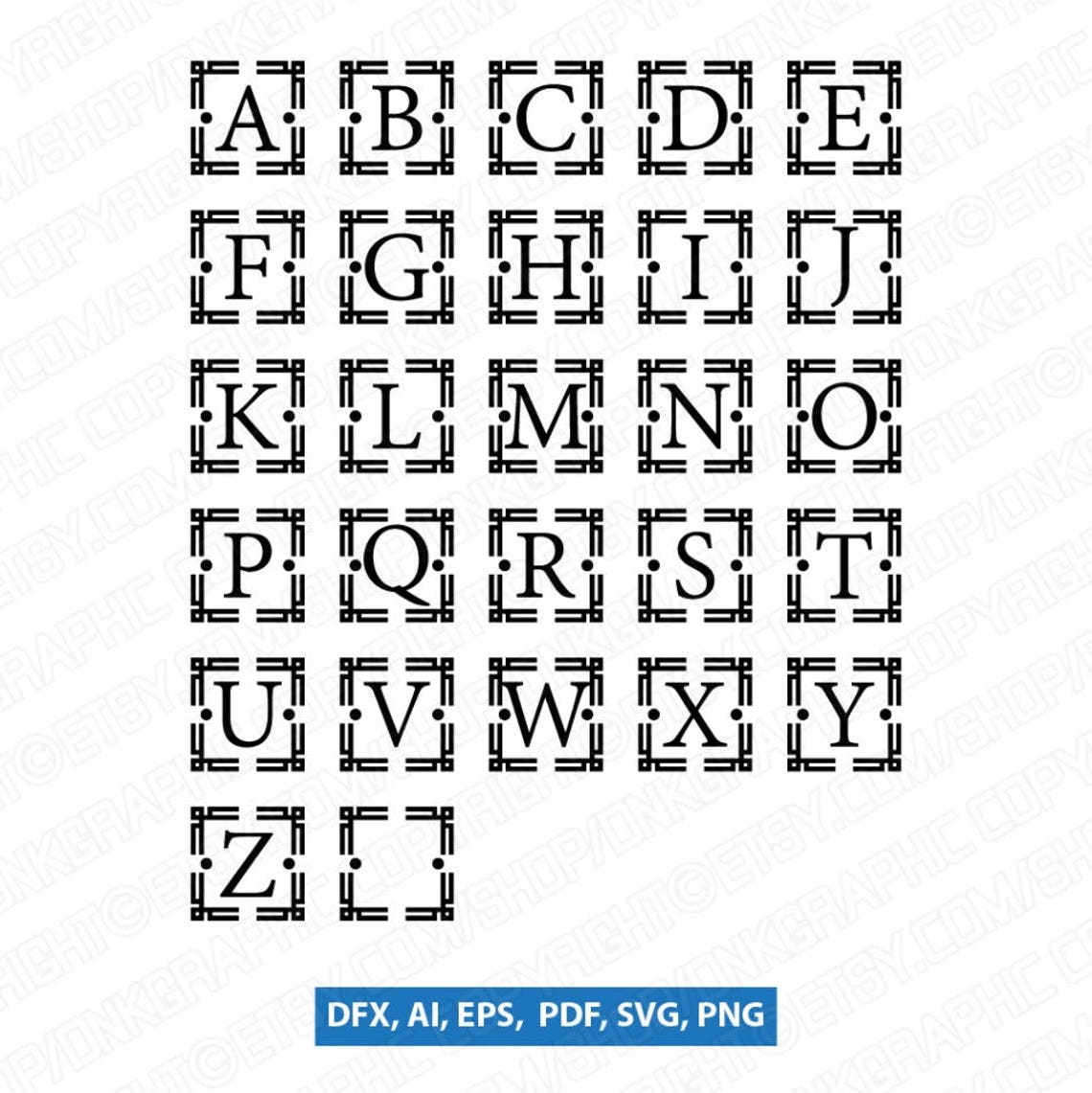 Square Letter Font Alphabet Monogram Frame SVG Vector Cricut | Etsy