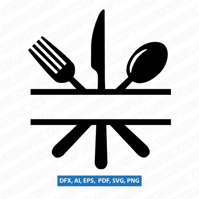 Kitchen Utensils Split Monogram Frame Spoon Fork Knife Svg Etsy