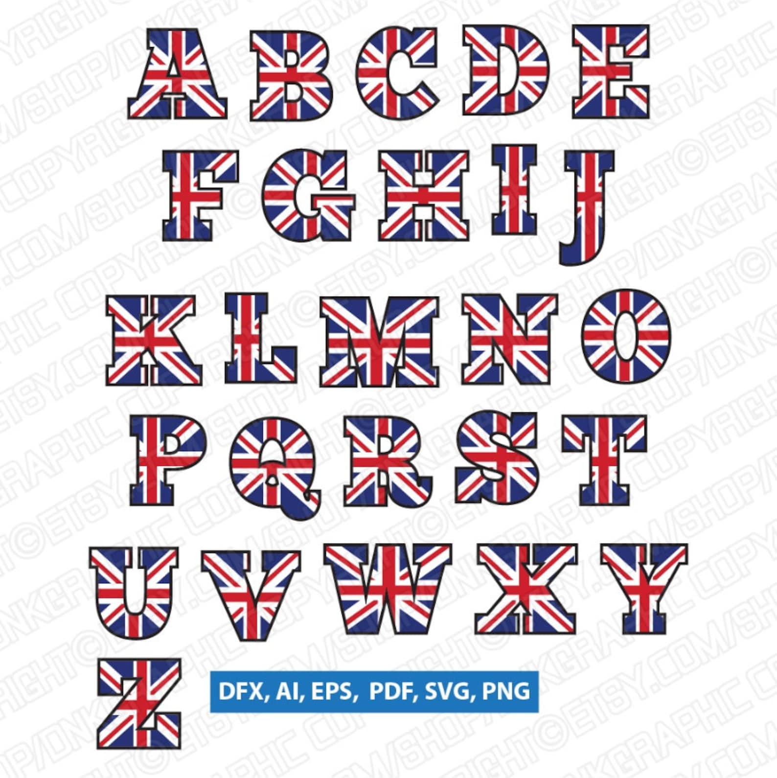 United Kingdom Union Jack Flag Letters Fonts Alphabet Birthday | Etsy