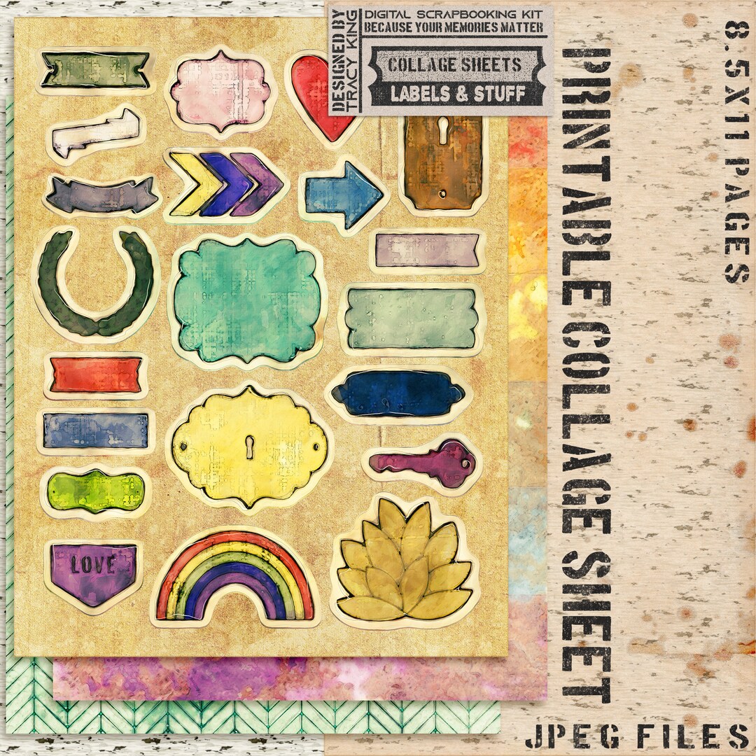Labels & Stuff, Printable Collage Sheet, Pattern, Junk Journal, Amazing ...