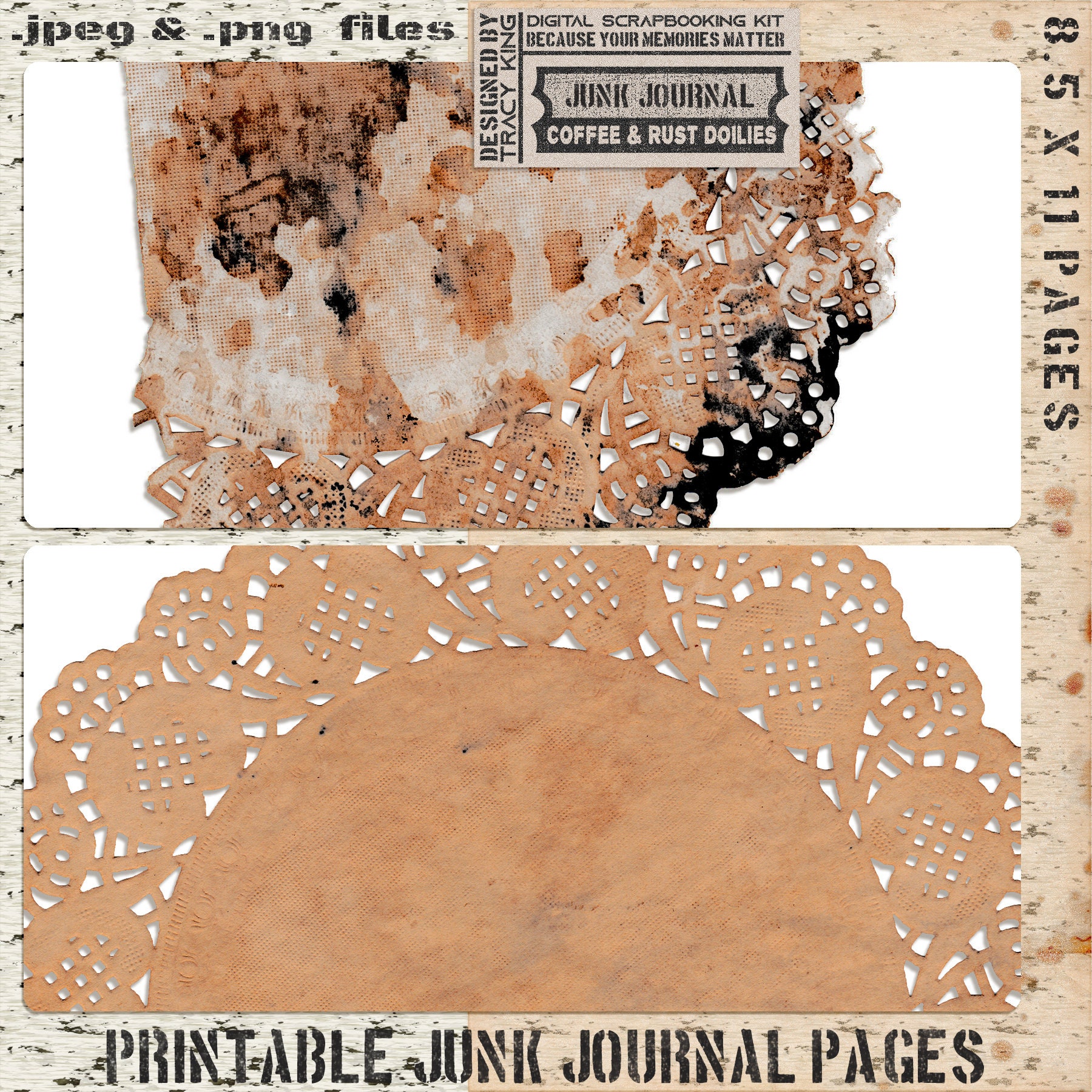 Coffee & Rust Doilies, Junk Journal, Digital Scrapbooking, Art Journal ...