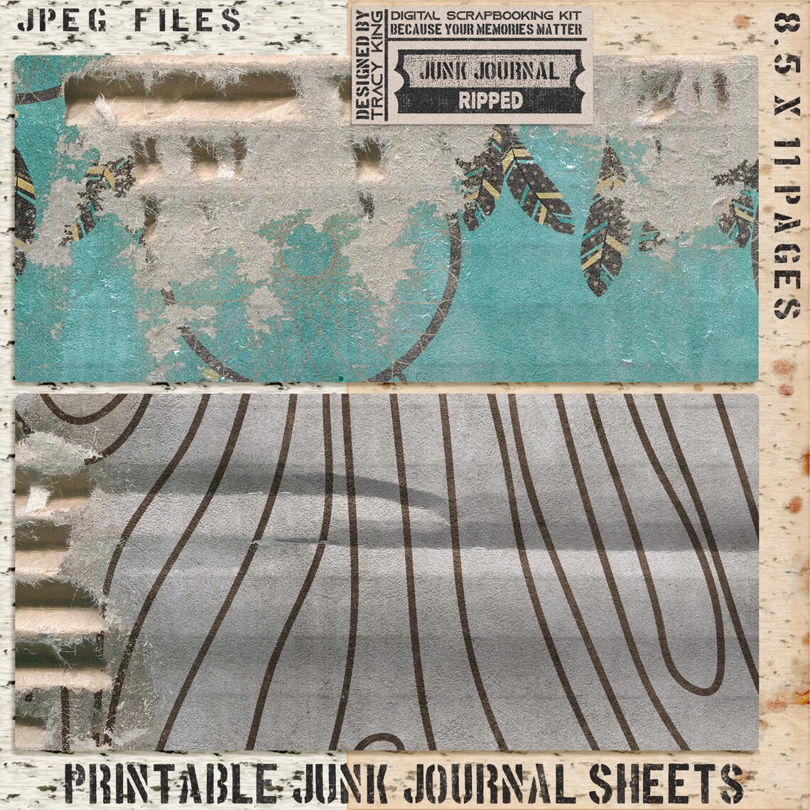 Ripped Patterned Papers 1 Printable or Digital Use 8.5 X 11 - Etsy