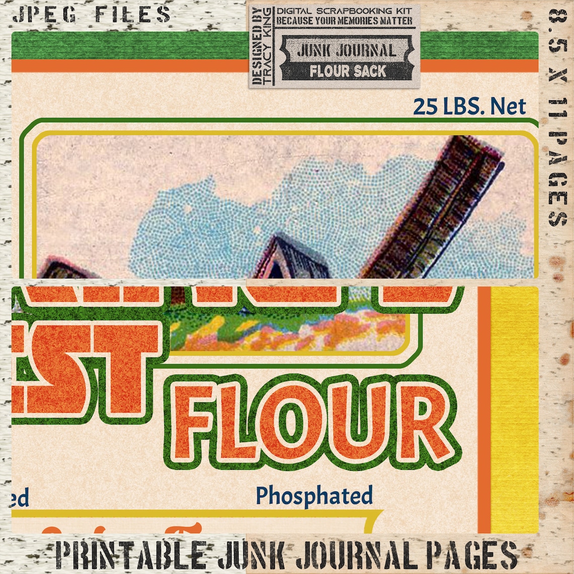 Flour Sack Pages - the Flour Sacks, Printable, Vintage Style, Bright ...