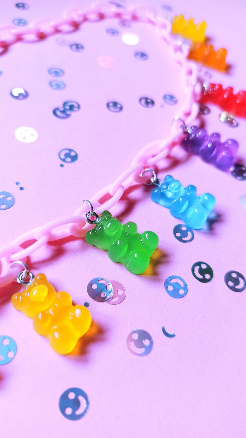 Super Cute Gummy Bears Rainbow Necklace/party Kei Resine - Etsy