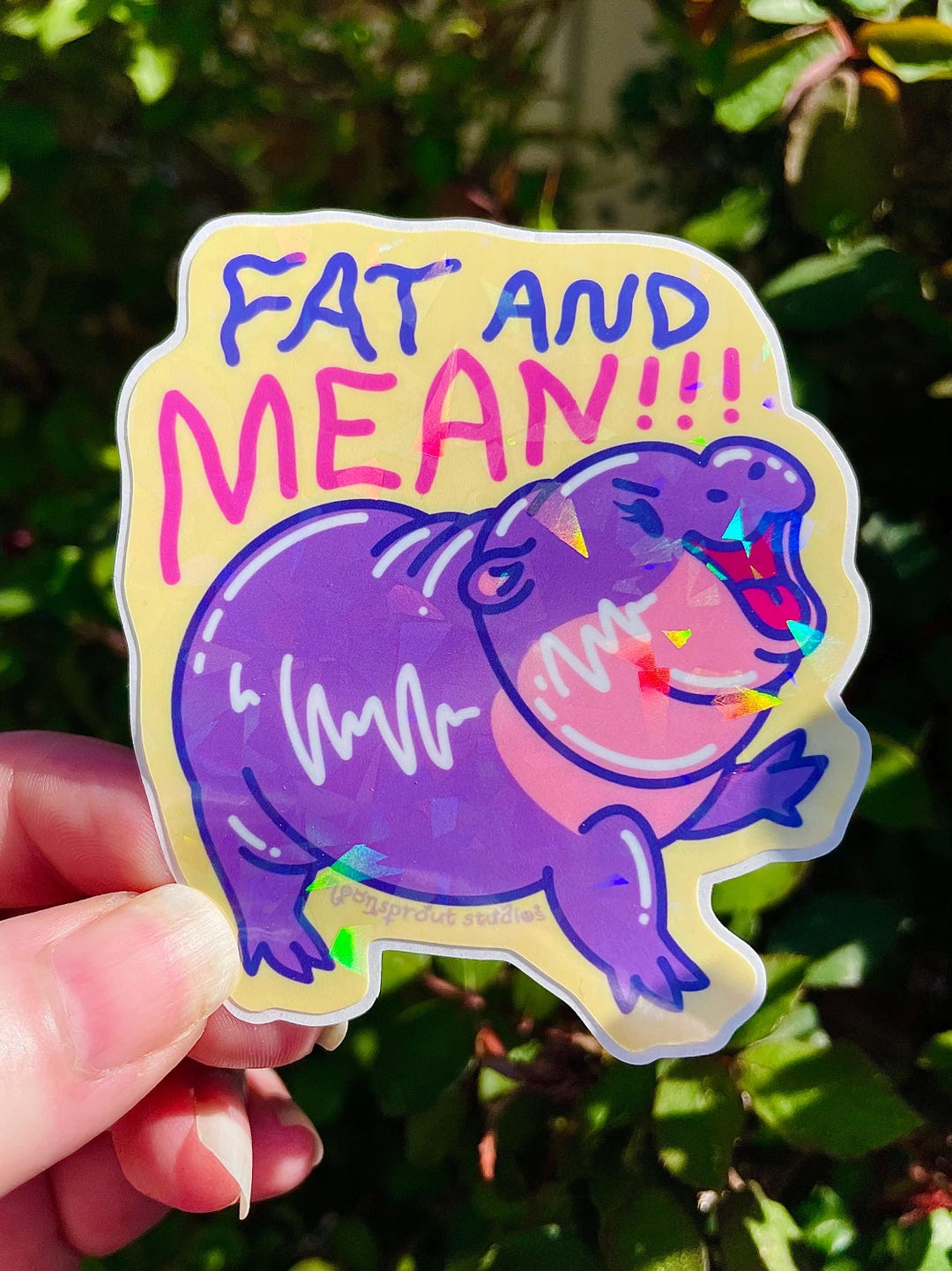Hippo Fat and Mean Vinyl Holographic Sticker Waterproof Baby Moo Deng ...