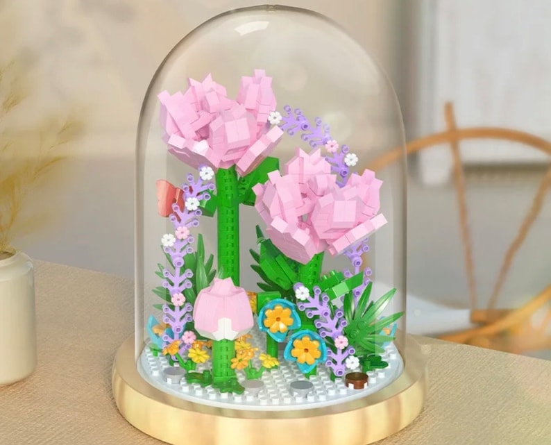Flower Bouquet Building Block Set: Sculpture Display With Dust Cover - Etsy