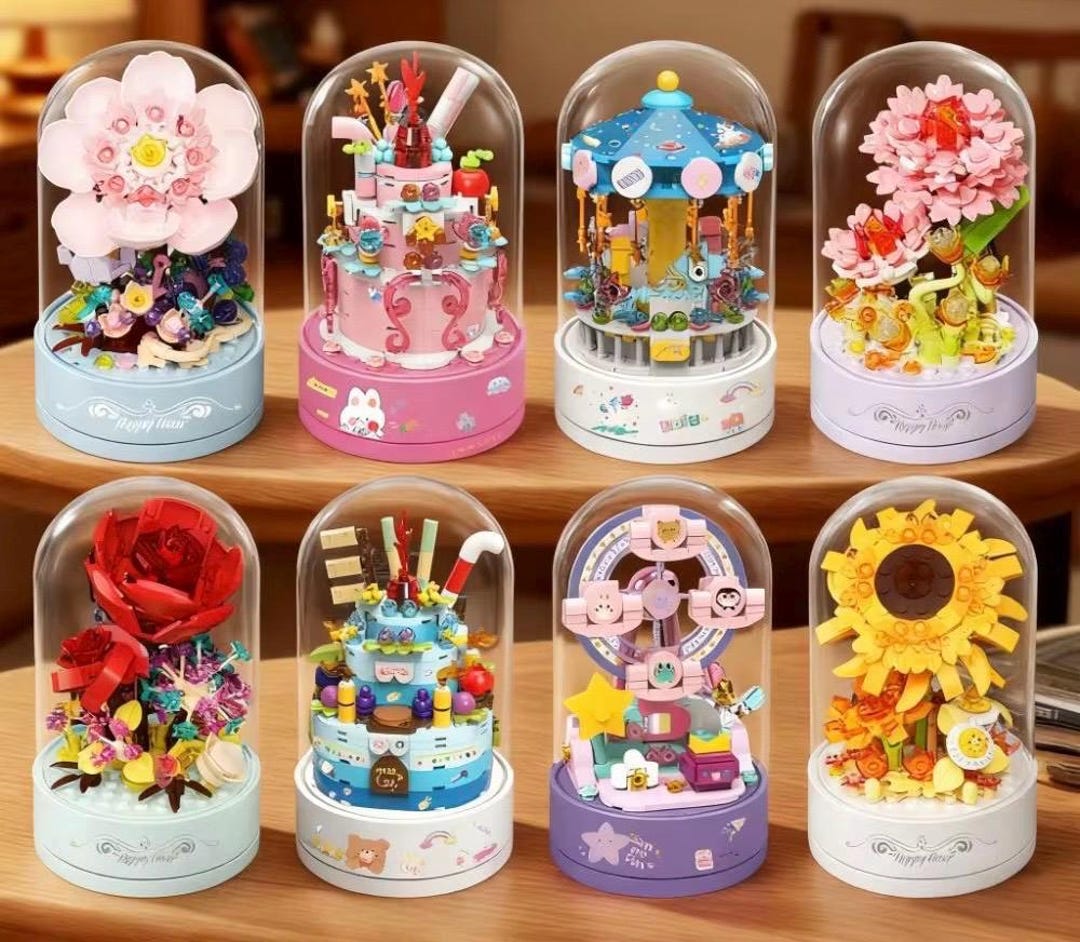 Music Box Flower Bouquet Birthday Carousel Ferris Wheel Block Set ...