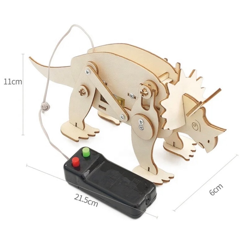 DIY Kit Wooden Remote Control 3D Walking Triceratops Toy• Educational ...