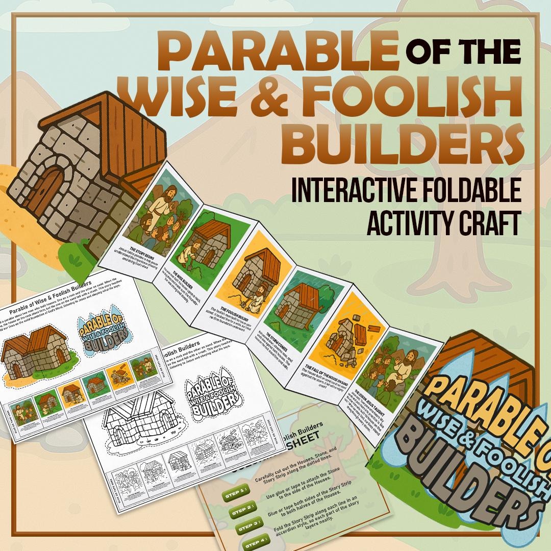 Wise and Foolish Builders Craft Printable, Bible Story Activity for ...