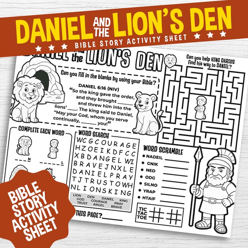 Daniel and the Lions Den Activity Sheet – Instant Download, Great Craft ...